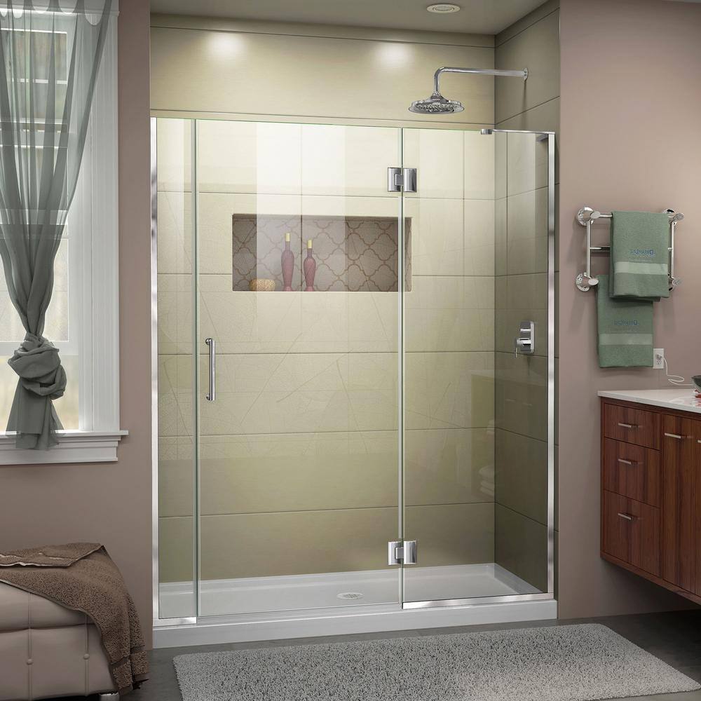 DreamLine Unidoor-X 53.5 to 54 in. x 72 in. Frameless Hinged Shower Door in Chrome D32306572R-01 ...