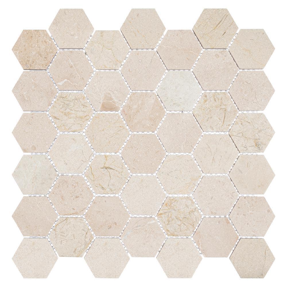 ANDOVA Channing Latte Beige 2 in.x 2 in. Hex Honeycomb Marble Glossy ...