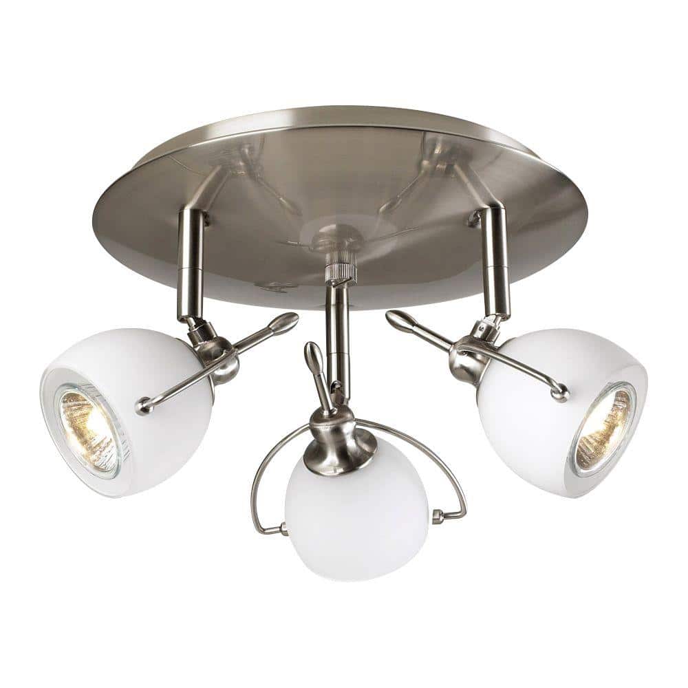 PLC Lighting 3-Light Satin Nickel Ceiling Flush Mount with Matte Opal ...
