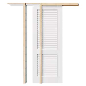 TENONER 64 in. x 80 in. Louvered Panel, Solid Core, DIY Painted, White ...