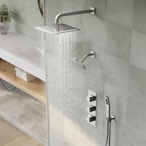 EVERSTEIN Thermostatic 7-Spray Patterns 12 in. and 6 in. Square Wall MountHandheld Shower Head ...