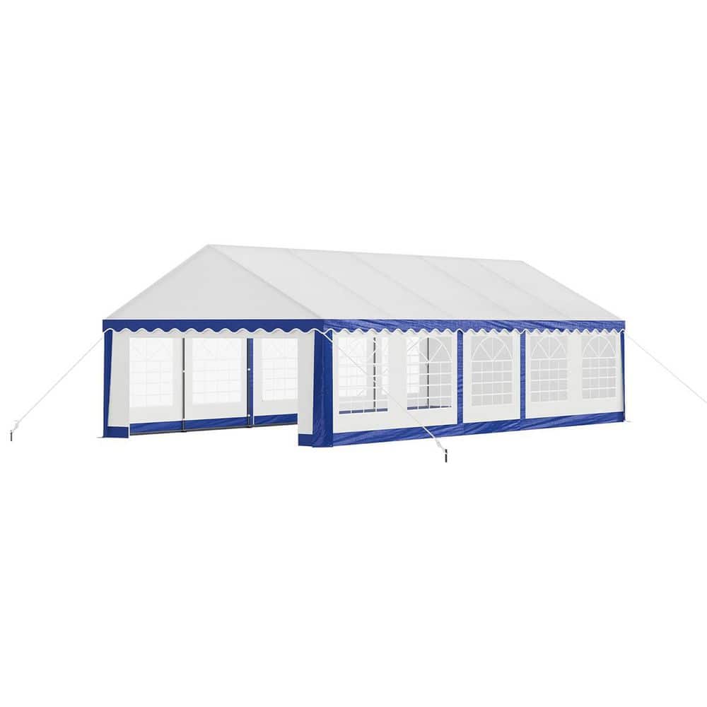 amerlife 16 ft. x 32 ft. White and Blue Party Tent with Rolled ...