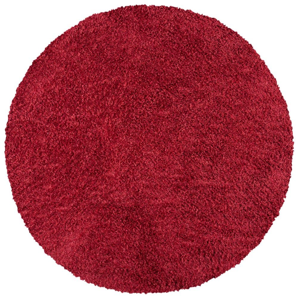 SAFAVIEH August Shag Red 7 ft. x 7 ft. Solid Round Area Rug AUG200Q-7RW ...
