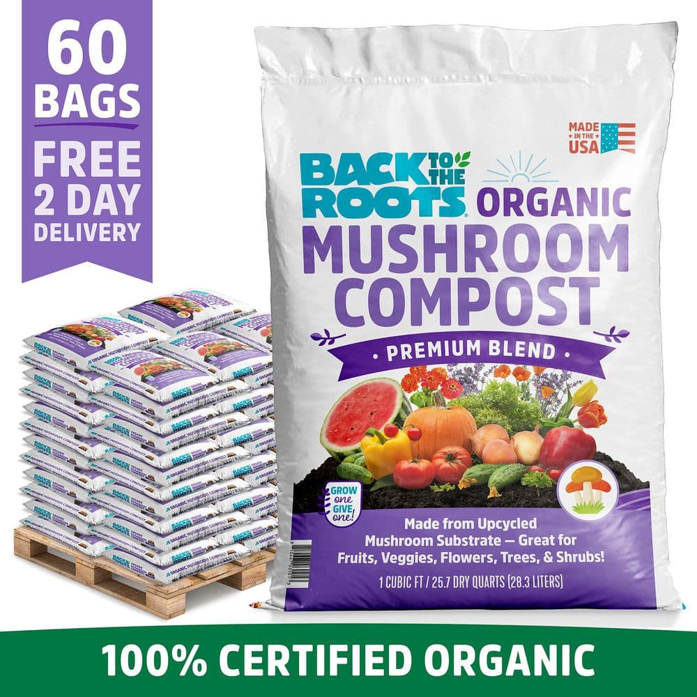 Back to the Roots 60 1 cu. ft. Organic Bagged Mushroom Compost Soil ...