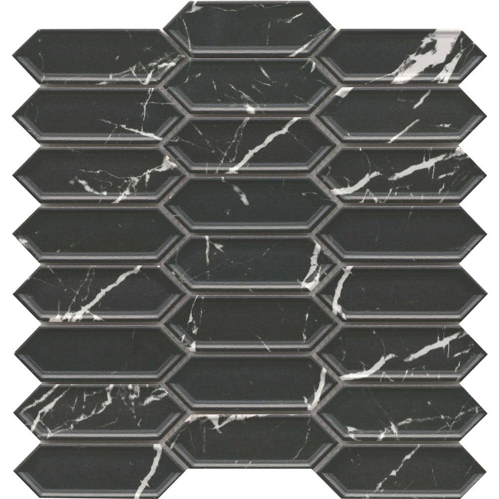 EMSER TILE Elegan Nero 11 in. x 11 in. Picket Matte Porcelain Mosaic Floor and Wall Tile (0.8695 ...