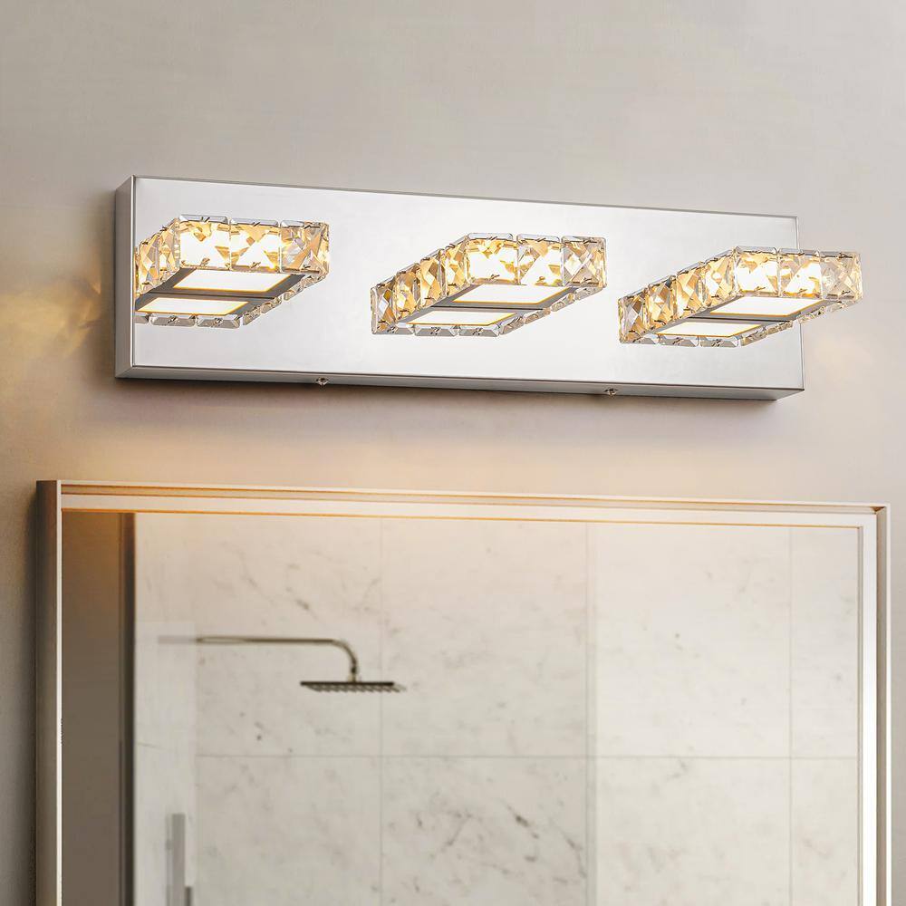 Rennnsan Alan 18.1 in. 3-Light Chrome Modern Crystal Integrated LED ...