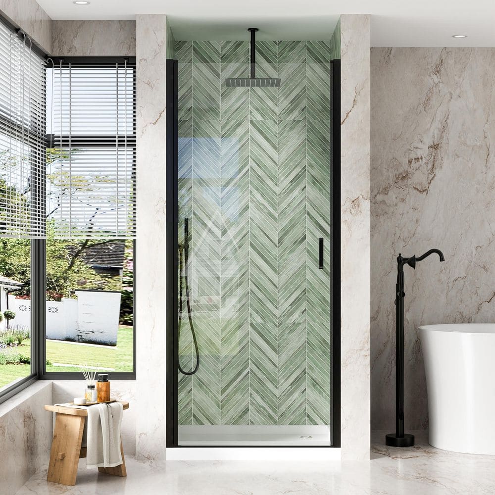 WELLFOR 36 in. W x 72 in. H Pivot Semi-Frameless Shower Door in Matte ...