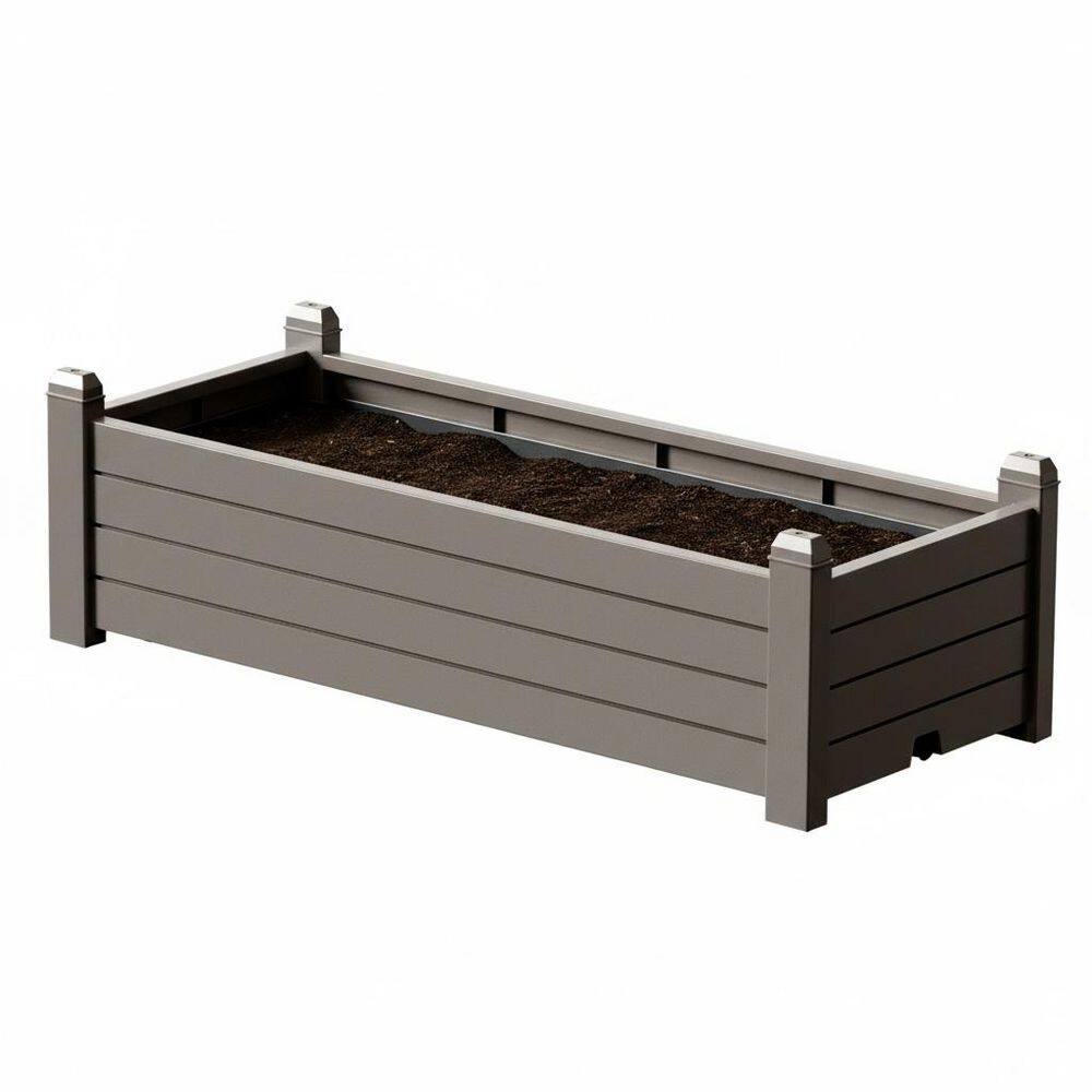 Brown Resin Outdoor Raised Garden Bed with Drain Hole and Water Level ...