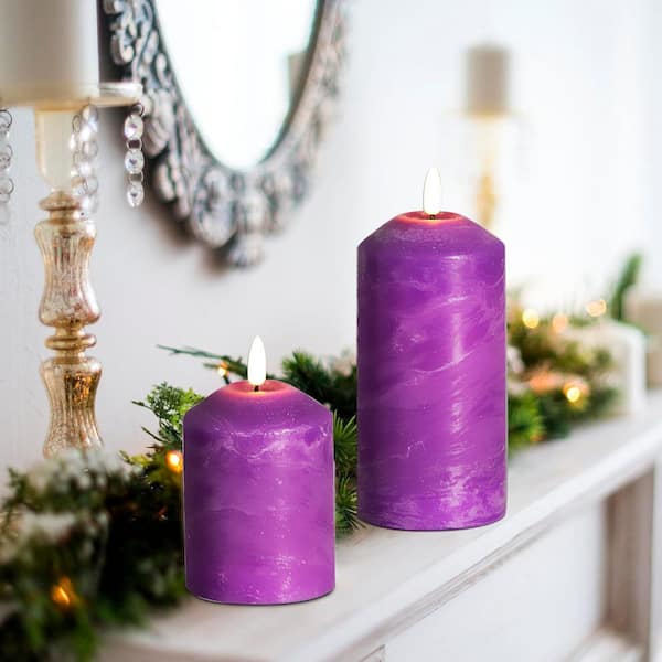 3 Pack Purple Flameless Pillar Candles with Remote:Real Wax, Flickering ...