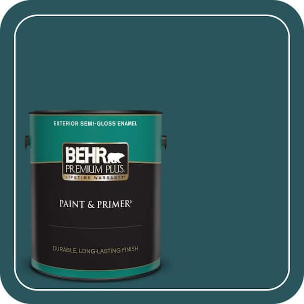BEHR PREMIUM PLUS 1 gal. #MQ6-01 Ocean Abyss Semi-Gloss Enamel Exterior ...