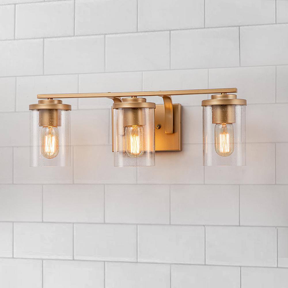 EDISLIVE Emerson 21 in. 3-Light Gold Bathroom Vanity Light Seeded Glass ...