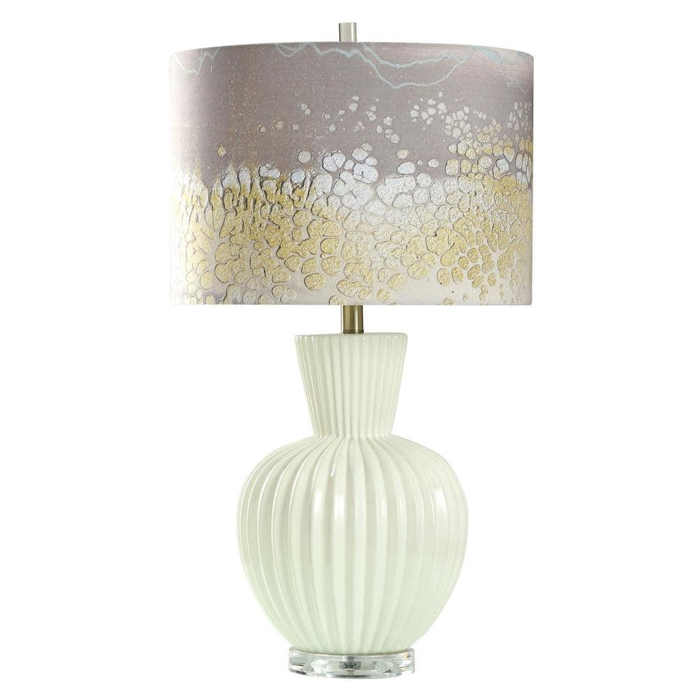 StyleCraft Aaron 29.5 in. Ivory Table Lamp with Multicolored Linen ...