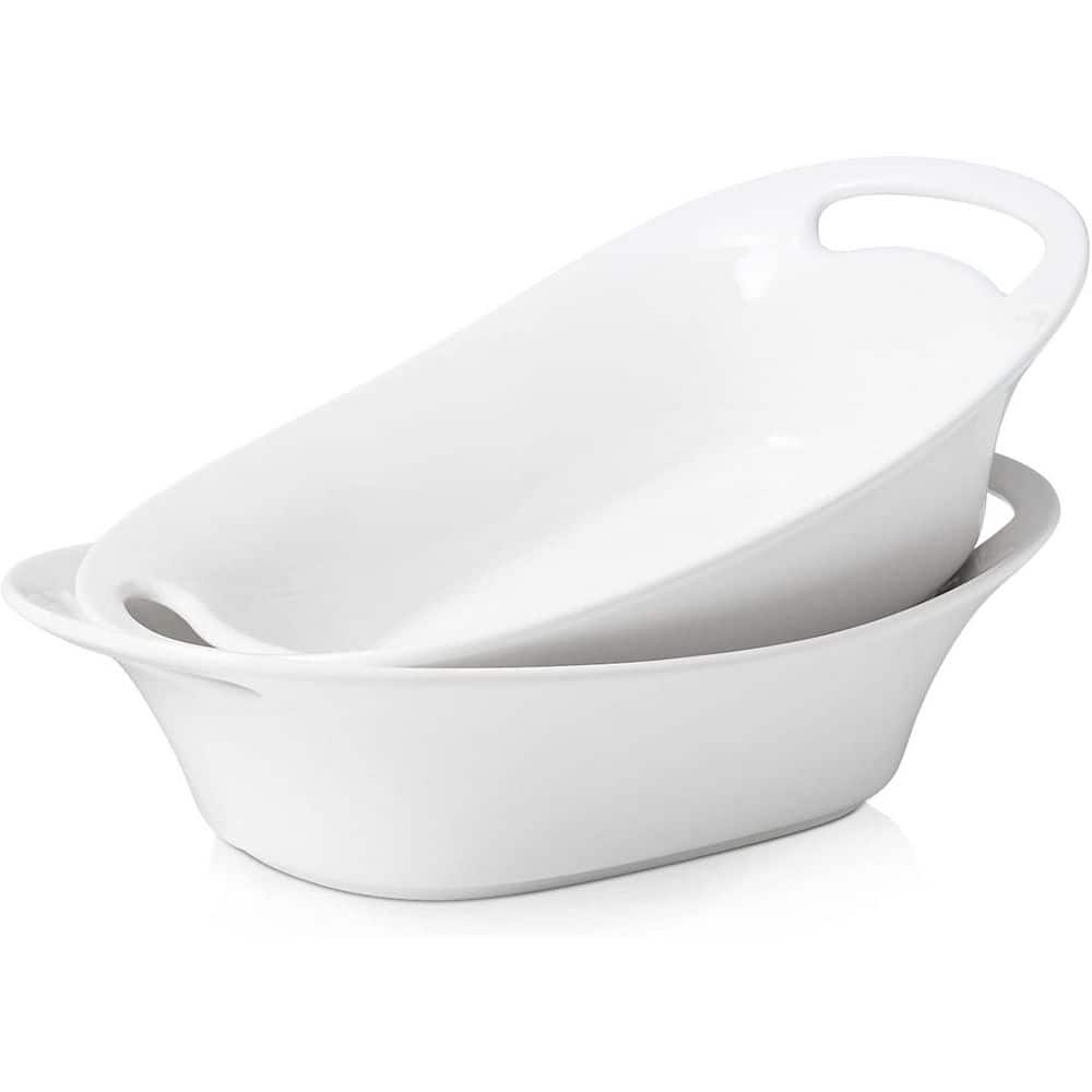 Anqtovp 8.7 in 60 fl. oz. White Large Ceramic Serving Bowls with ...