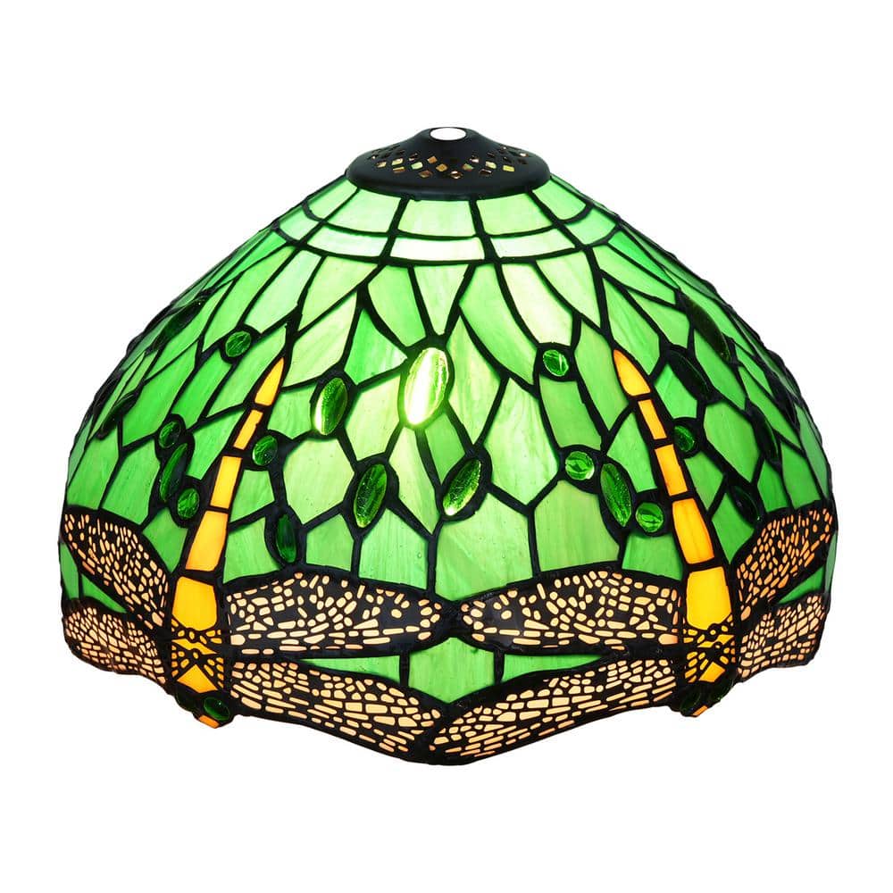 Lasaideal 7.5 in. Green Stained Glass Dome Table Lamp Shade with No ...