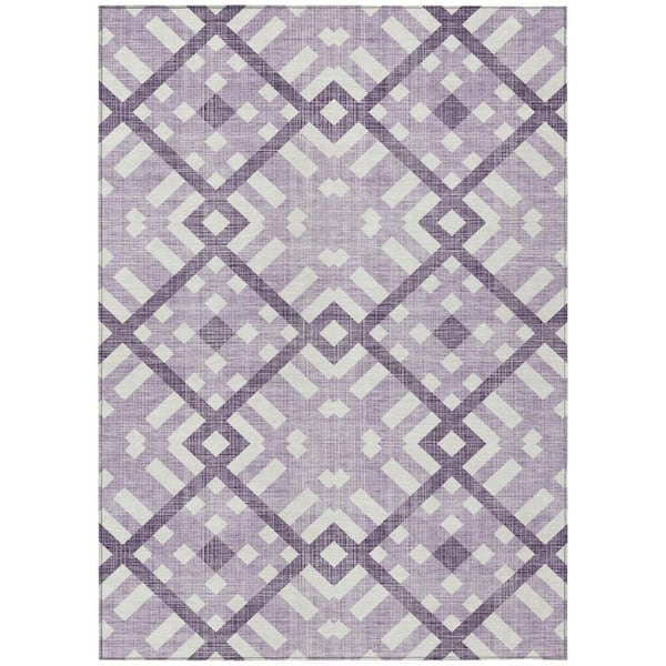 HomeRoots Purple, Lilac, Ivory 9 x 12 ft. Woven Geometric Polyester ...
