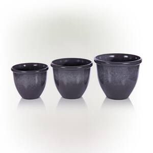 Alpine Corporation Indoor/Outdoor Stone Planters with Drainage Holes ...