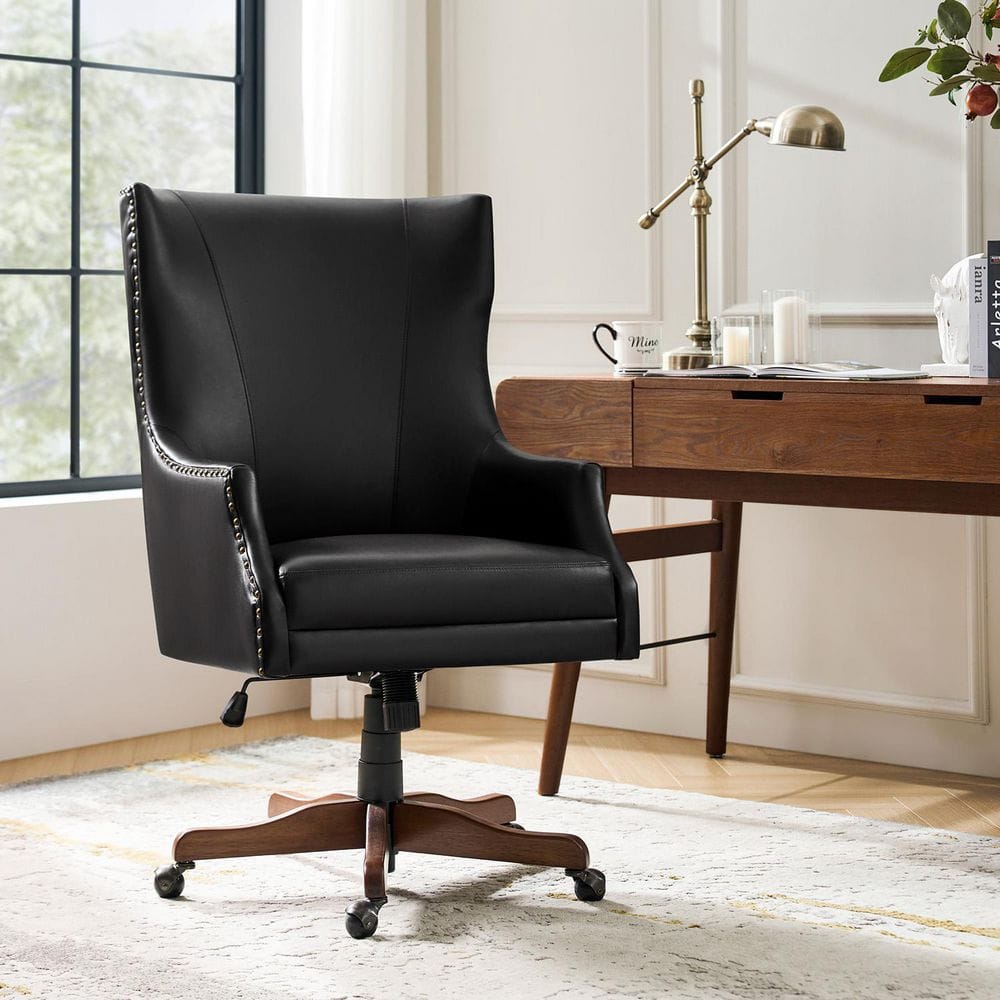 JAYDEN CREATION Leon Black Transitional 46 in. Tall Faux Leather Office ...