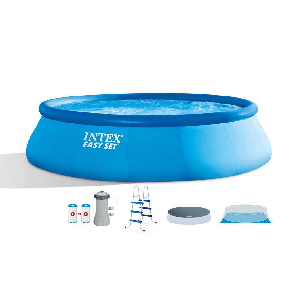Intex Inflatable Easy Set Above Ground Round Swimming Pool Set with 15 ...