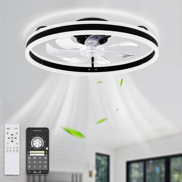 Bella Depot 20 in. LED Indoor Black Low Profile Reversible Ceiling Fan ...