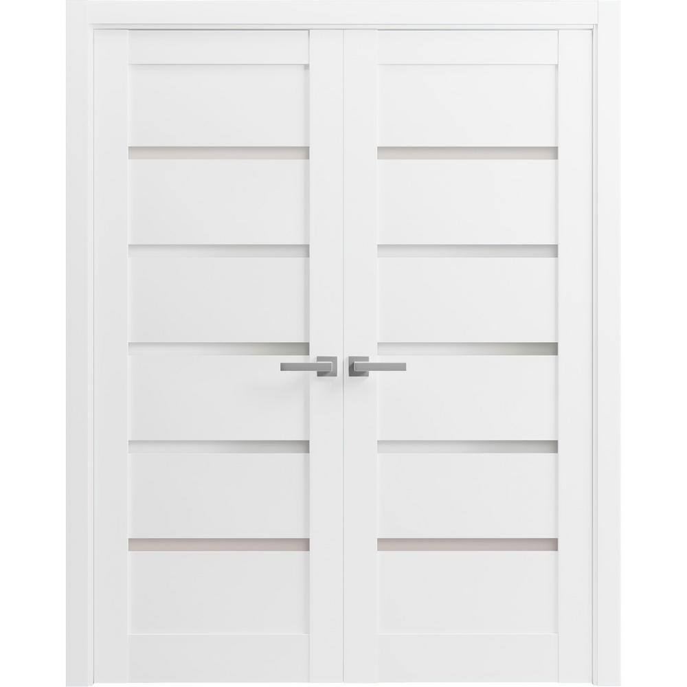Sartodoors 48 in. x 96 in. 2 Panel White Finished Solid MDF Sliding ...
