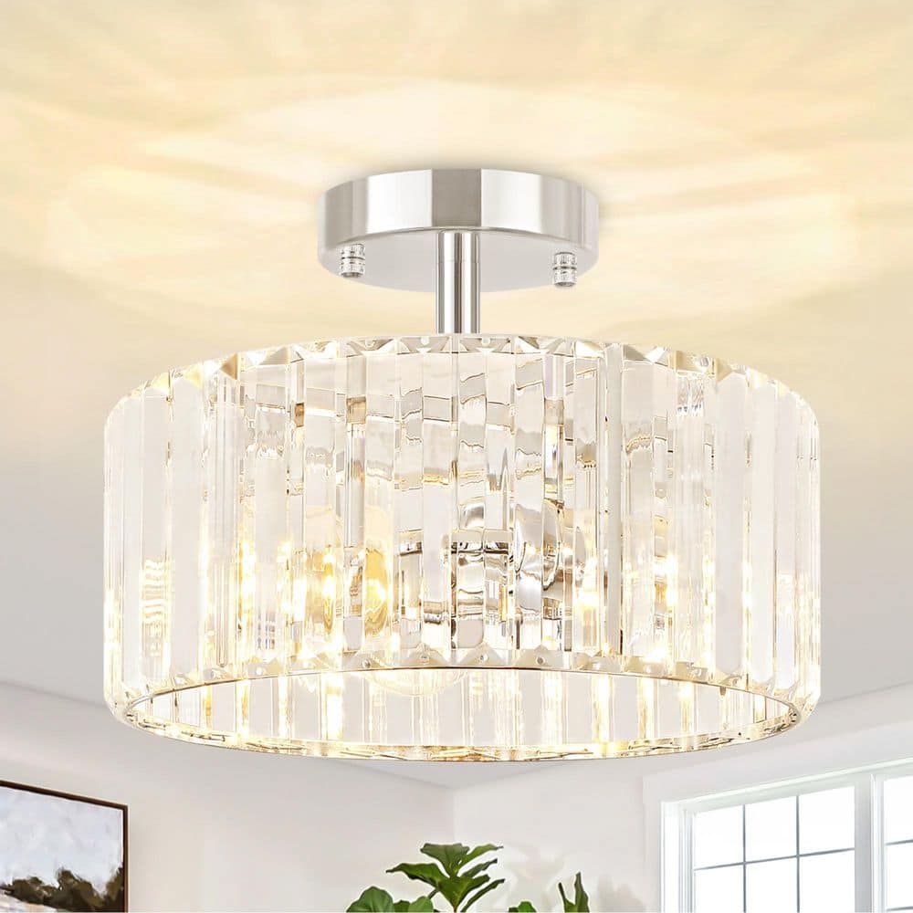 ZSMIHDOH 11.8 in. 3-Light Chrome Modern Drum Semi-Flush Mount Ceiling ...