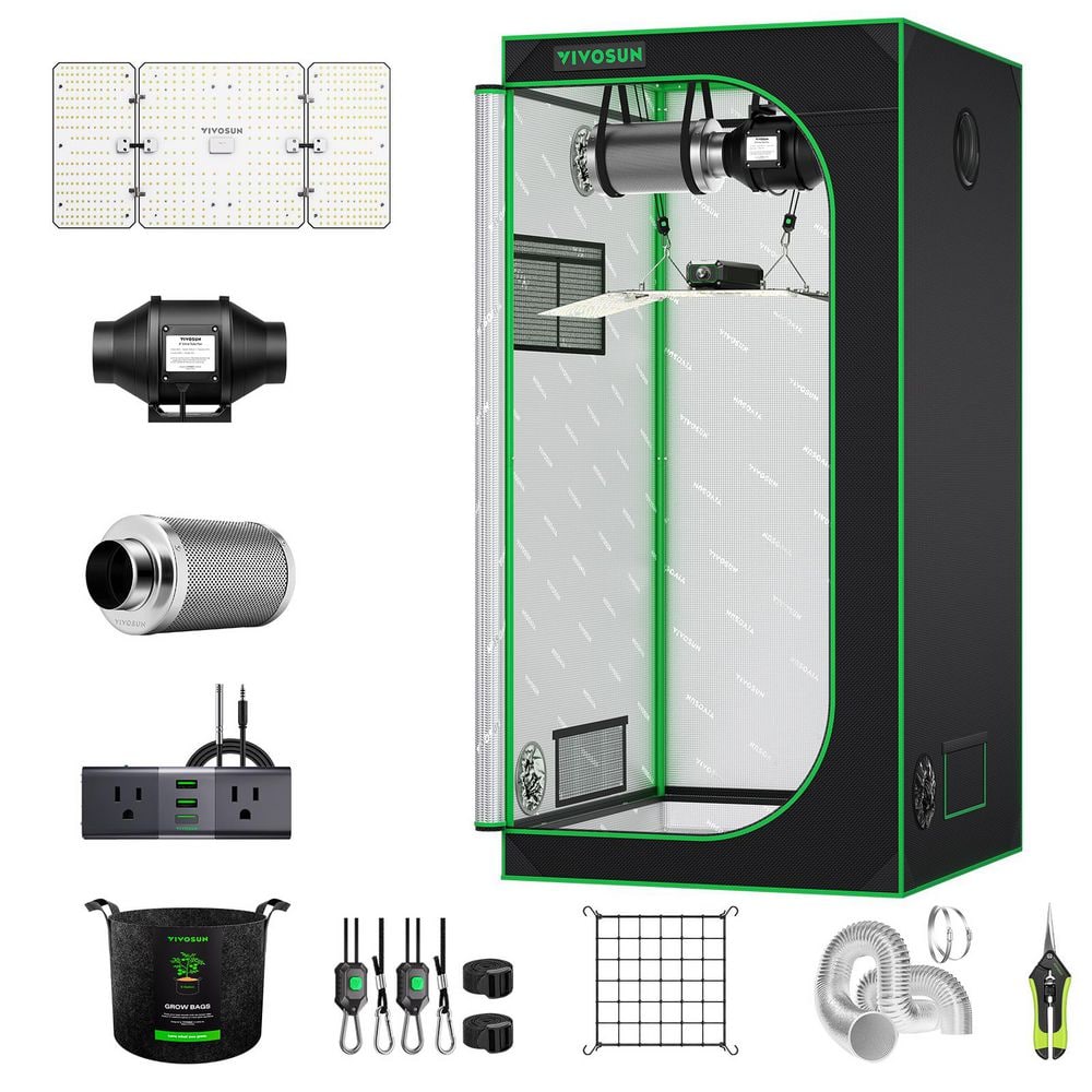 VIVOSUN 3 ft. x 3 ft. Black Grow Tent Kit with Full Spectrum LED Grow ...