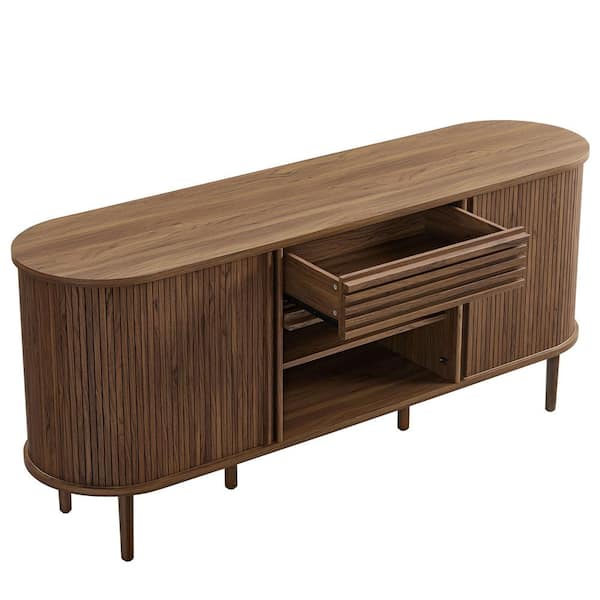 MODWAY Harlan Walnut MDF 67 in. Fluted Oval Sideboard Cabinet with ...