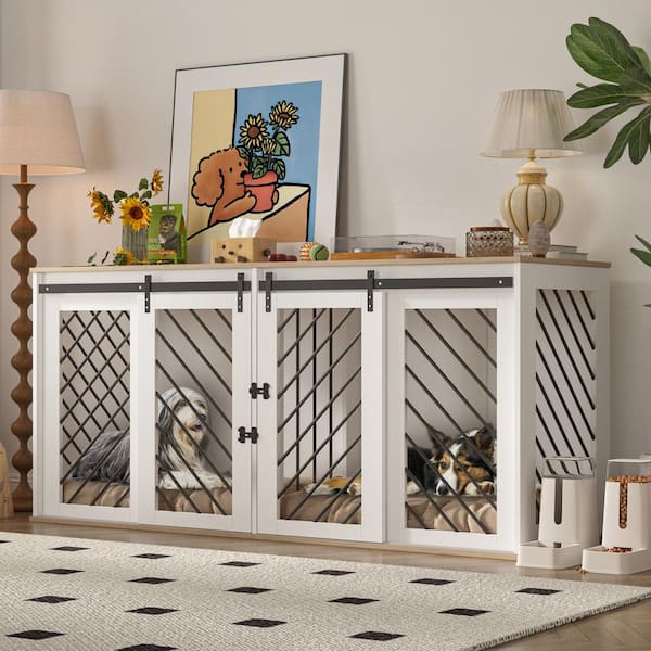 FUFU&GAGA 70.8 in. Large Dog Crate with Removable Irons for 2 Medium ...