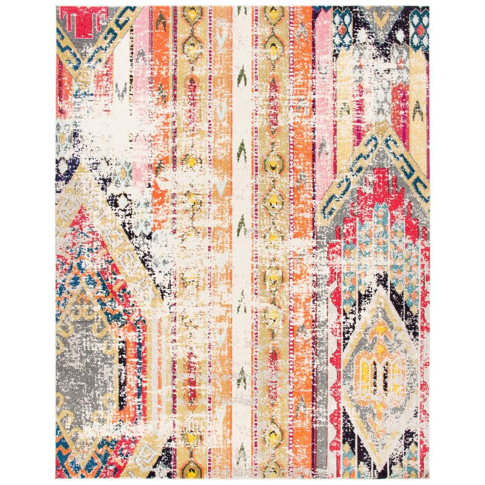 SAFAVIEH Madison Gray/Orange 9 ft. x 12 ft. Geometric Area Rug MAD422G ...