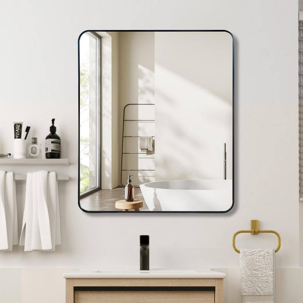 Black 30 in. W x 36 in. H Classic Rectangular Metal Framed Mirror for ...