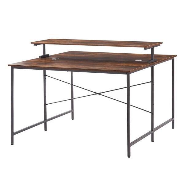aisword 47 in. x 47 in. Brown Extra Large Computer Desk, 2-Person Desk ...