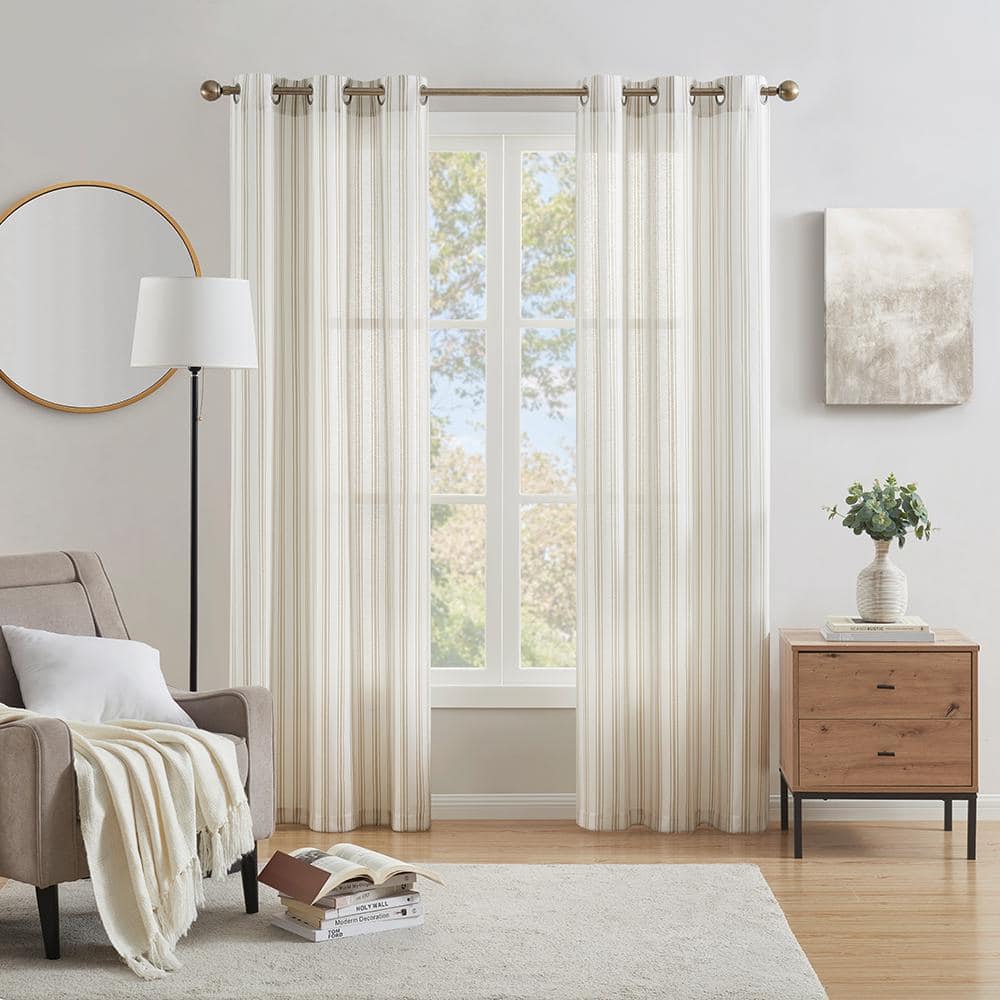 LiGHTSOUT with EnerShield Technology Ticking Stripe Beige 38 in. W x 84 ...