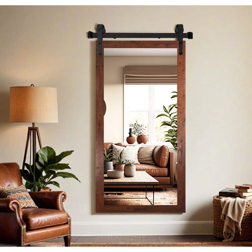Rayne Mirrors (33 in. W x 66 in. H) Dark Brown Modern Rustic Vertical ...