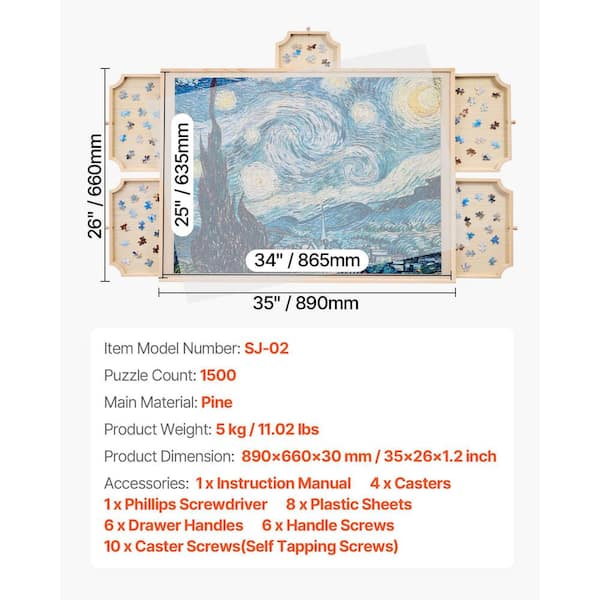 SKYSHALO 1500-Piece Puzzle Board with 5 Drawers, 34. x. 25 in. Portable ...