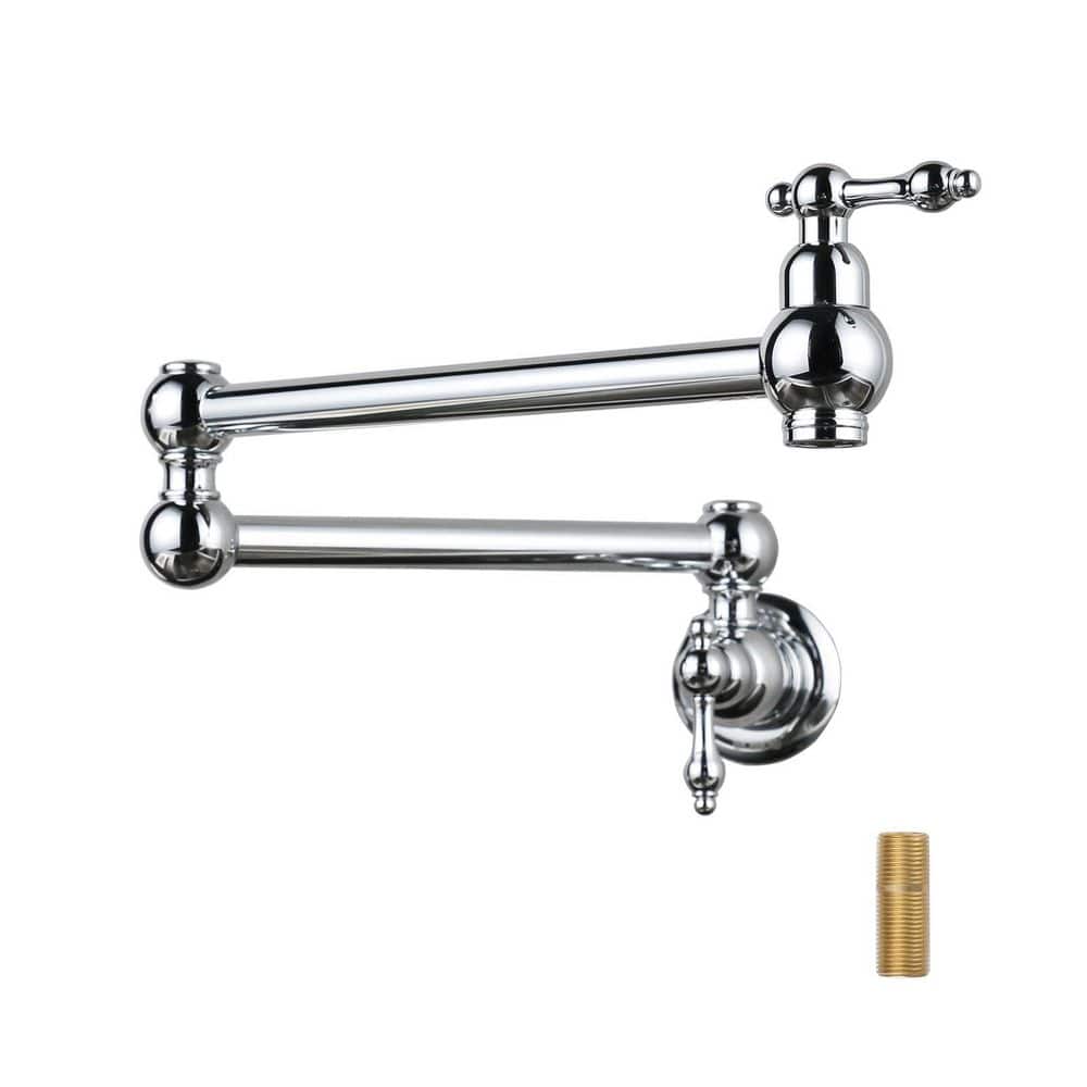 VEVETTA Wall Mount Pot Filler with Double Handle in Polished Chrome VE ...