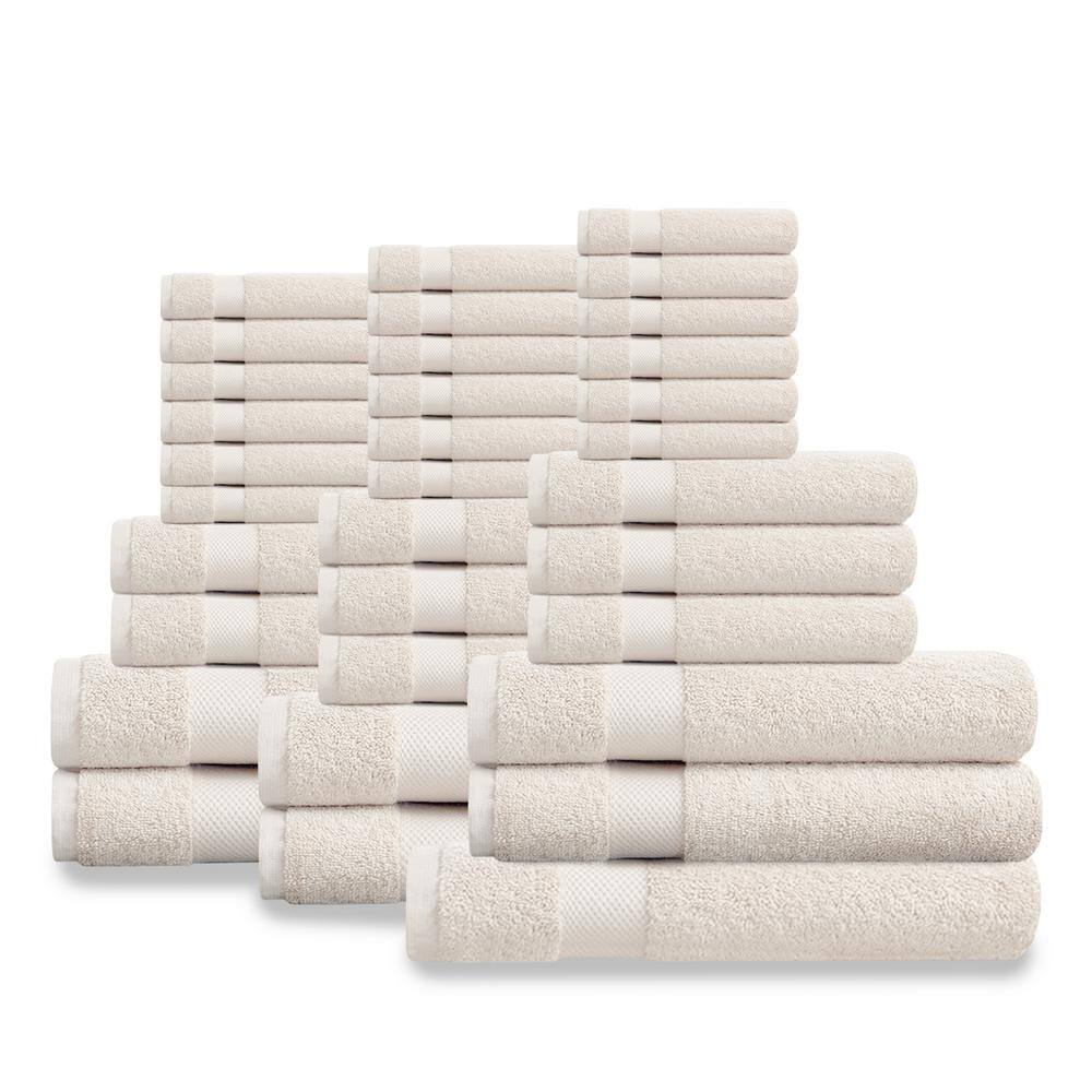 Delara 33-Piece Ivory Solid 100% Organic Cotton Luxuriously Plush Bath ...