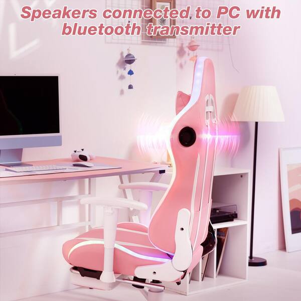 Faux Leather Massage LED Reclining Ergonomic Gaming Chair in Purple with Bluetooth Speakers and Adjustable Armrest