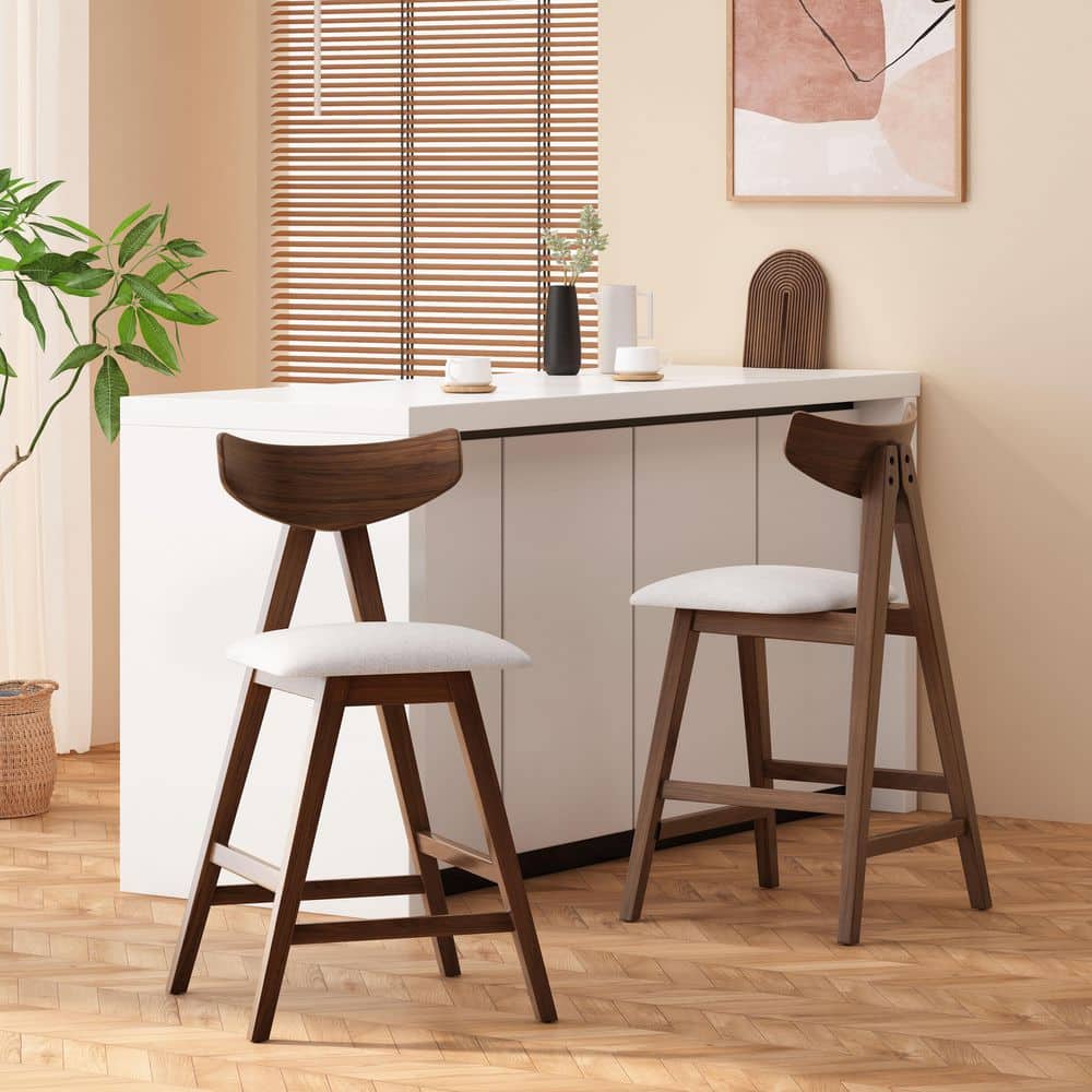 Harper & Bright Designs 35.5 in. H Light Beige and Walnut High Back ...
