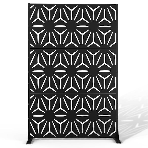 TUYOHW 47 in. W x 72 in. H Black Patio Metal Privacy Screen-Rust ...