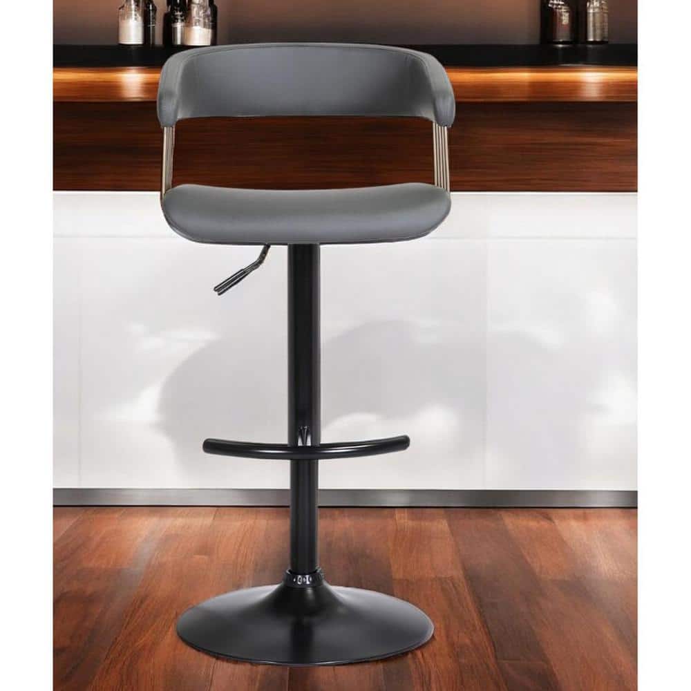 HomeRoots 33 in. Black and Gray High Back Metal Bar Stool Faux Leather ...