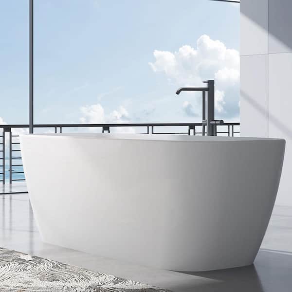 Mokleba 59 in. Acrylic Double Slipper Flatbottom Tub Freestanding ...