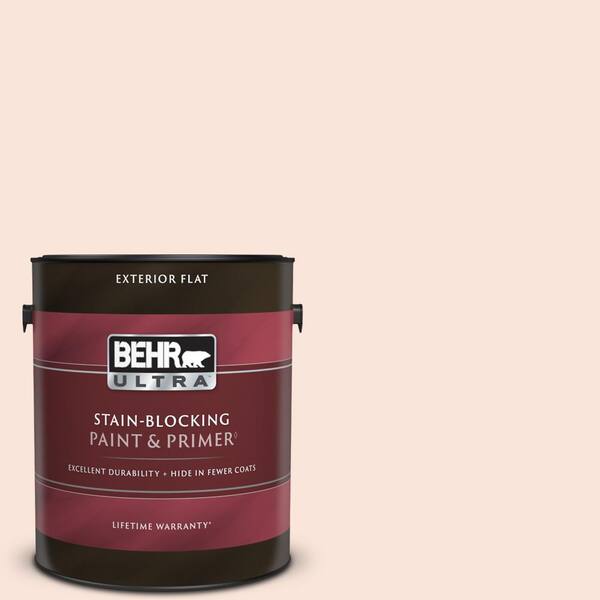BEHR ULTRA 1 gal. #220C-1 White Peach Flat Exterior Paint & Primer ...