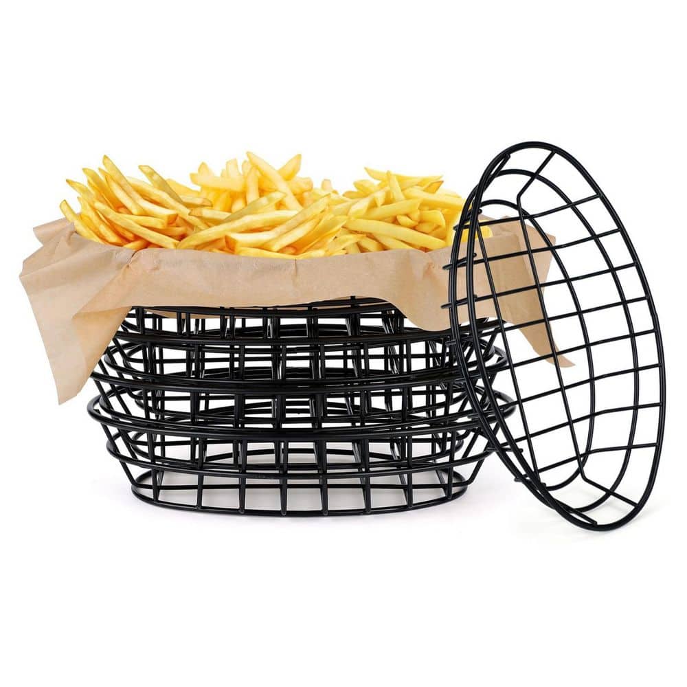 Wudkey Black Iron Oval Wire Bread Basket Set with 50 Deli Wrapper Paper ...
