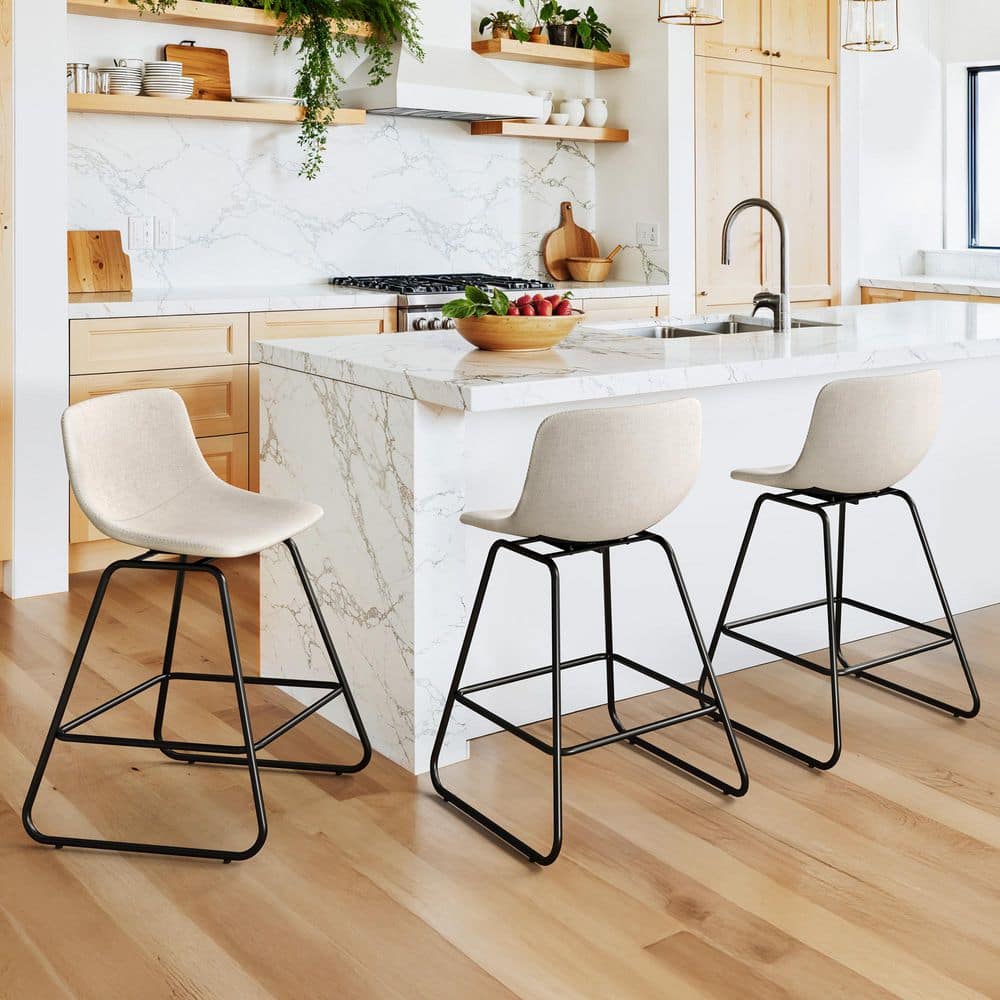 OrangeOne 34.5 in. Linen Color 360° Swivel Fabric Seat Bar Stool ...