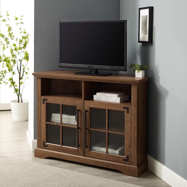 Welwick Designs 44 in. Natural Walnut Wood and Glass Transitional ...