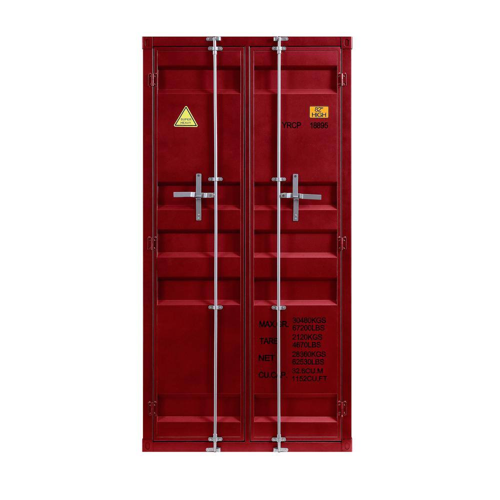 Acme Furniture Red Metal 34 in. Wardrobe 37919 - The Home Depot