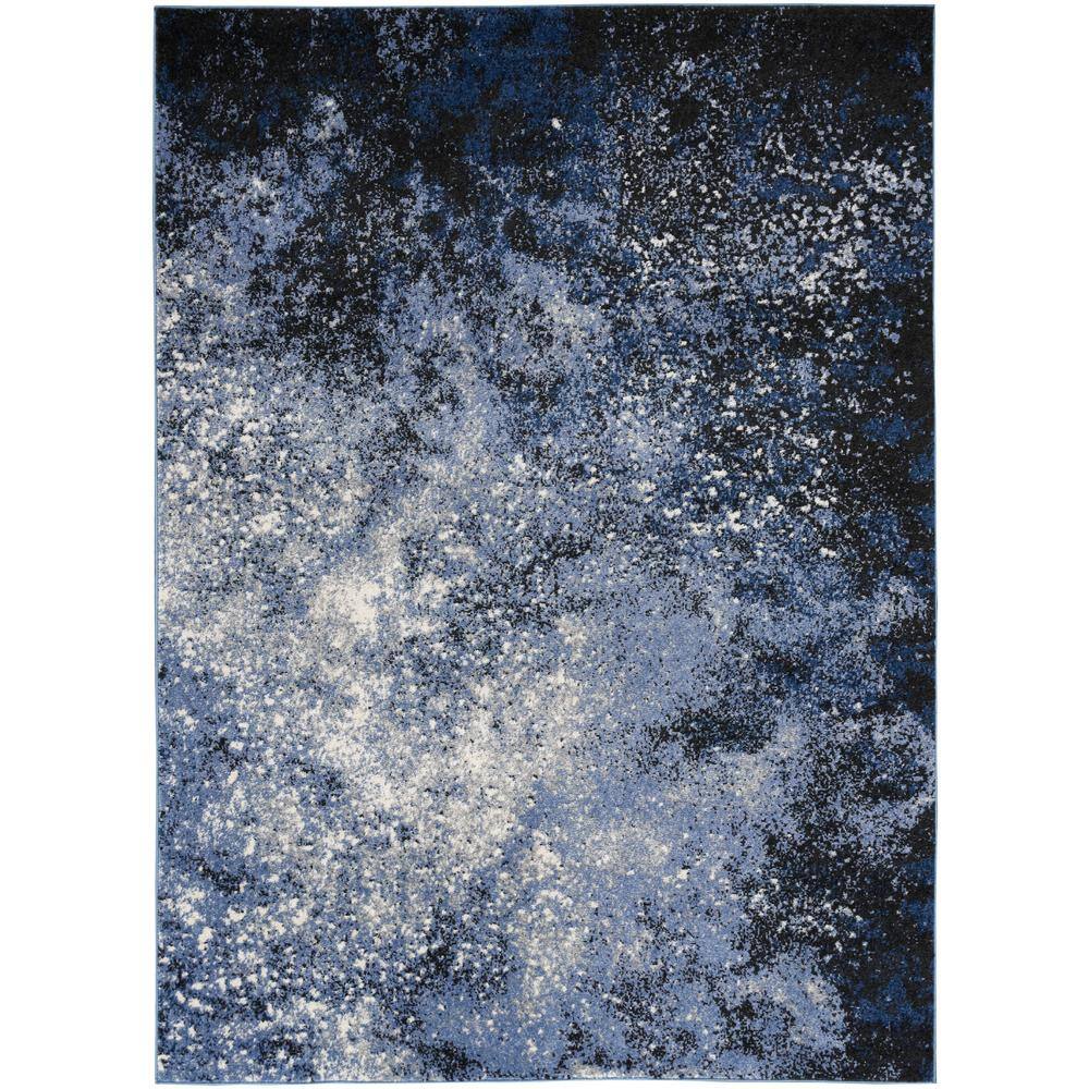 Nourison Passion Light Blue Black 6 ft. x 9 ft. Abstract Contemporary ...