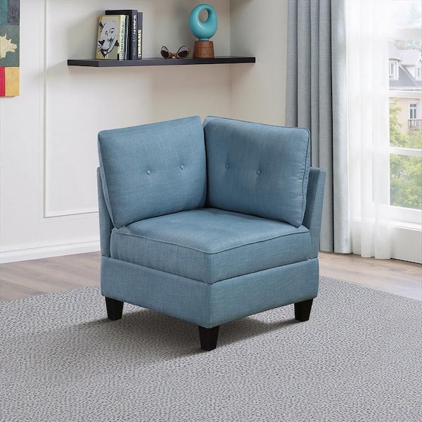 Lazzara Swallowtail Blue Textured Upholstery Corner Seat Arm Chair with ...