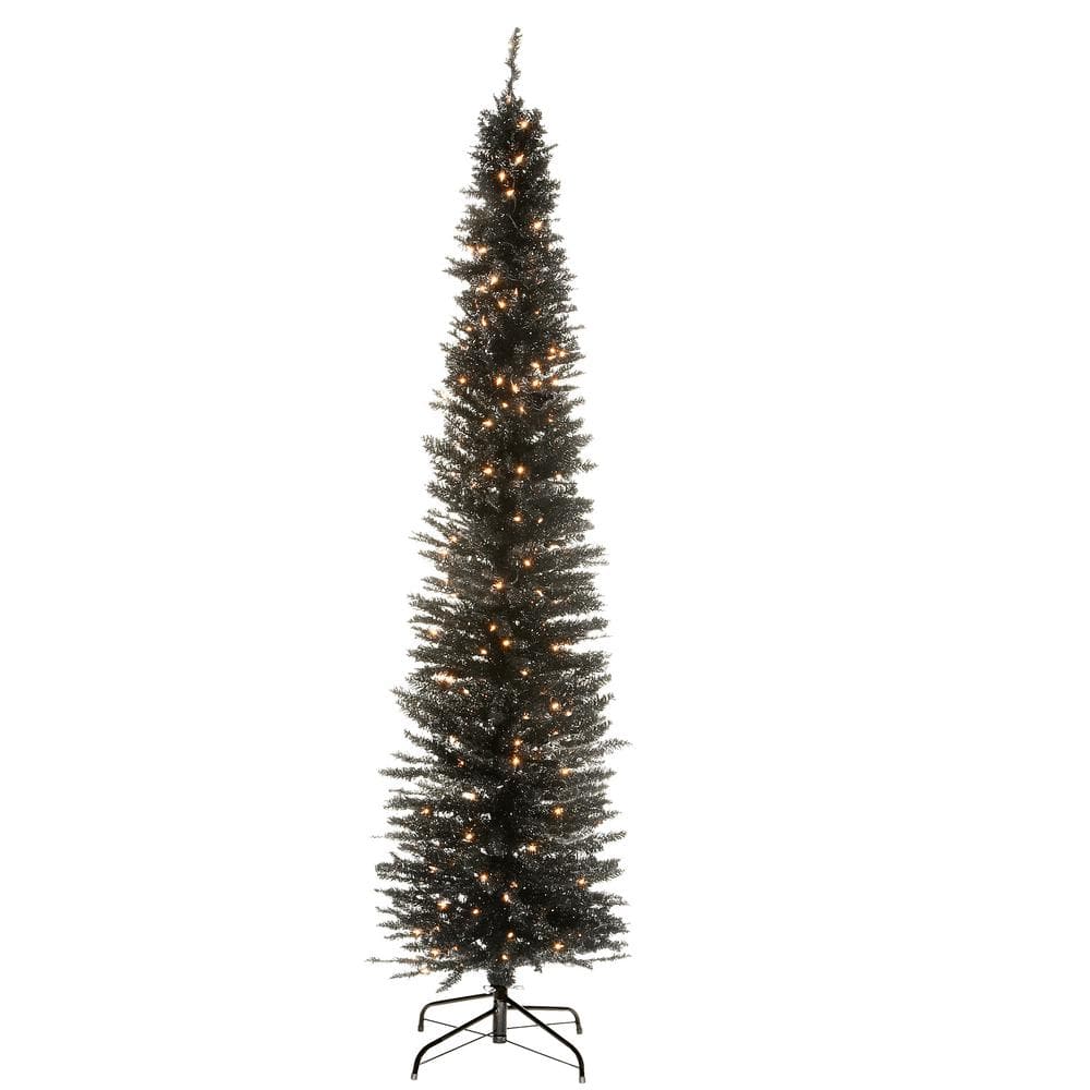 National Tree Company 7 ft. Black Tinsel Tree with Metal Stand and 210 ...