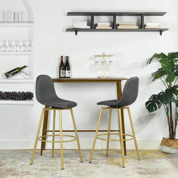 StyleWell Adenmore Swivel Bar Stool with Charcoal Gray Faux Leather ...